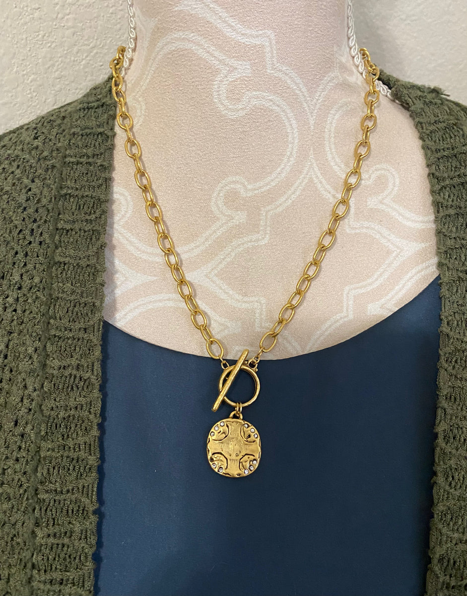 Aubrey Crystal Cross Coin Necklace – Jensa Jo's